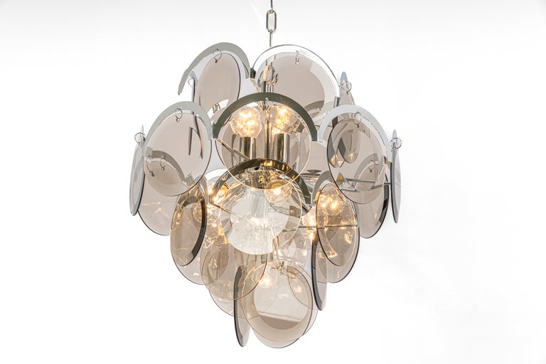 Vistosi Smoked Glass Disc Chrome Chandelier, Italy, 1970s For Sale at ...