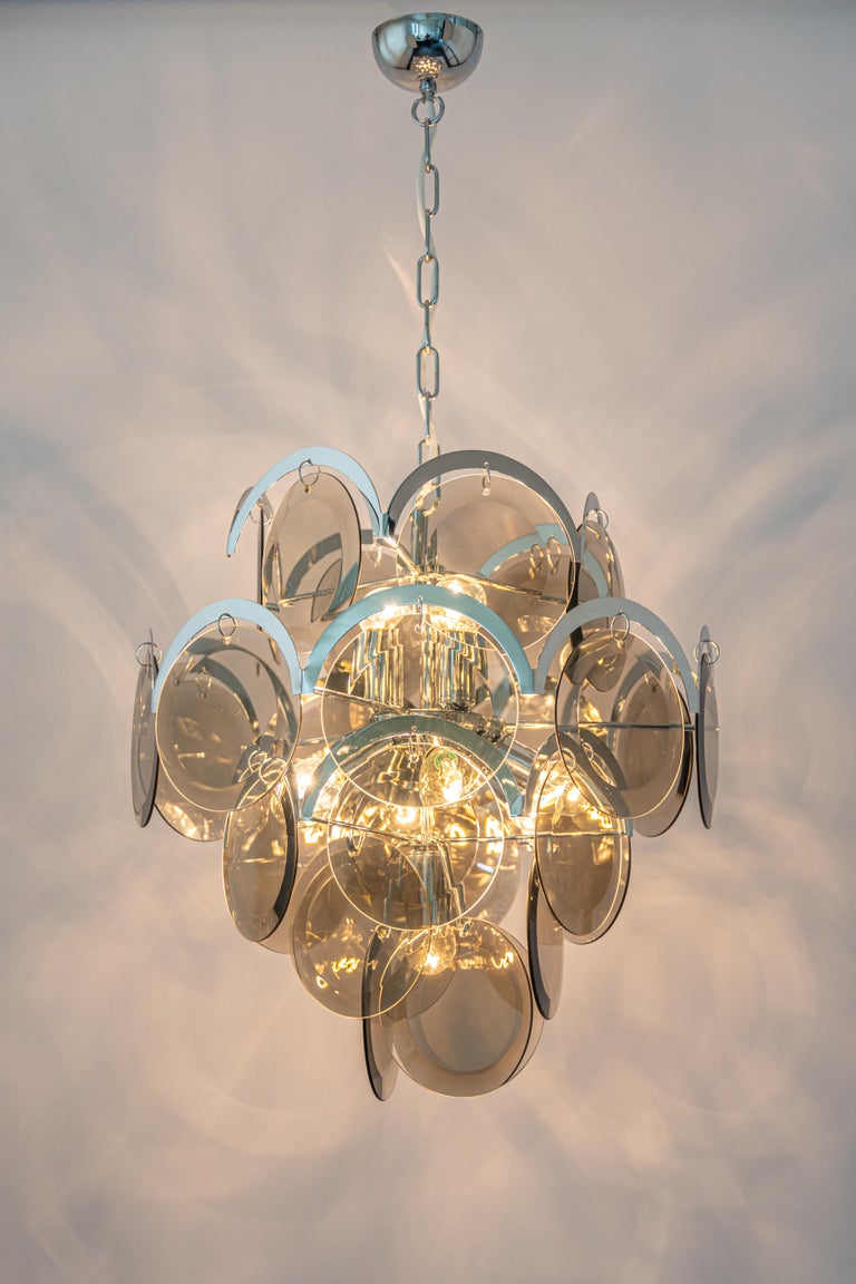 Vistosi Smoked Glass Disc Chrome Chandelier, Italy, 1970s For Sale at ...