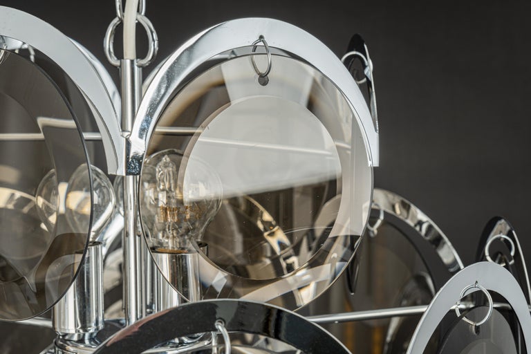 Vistosi Smoked Glass Disc Chrome Chandelier, Italy, 1970s For Sale at ...