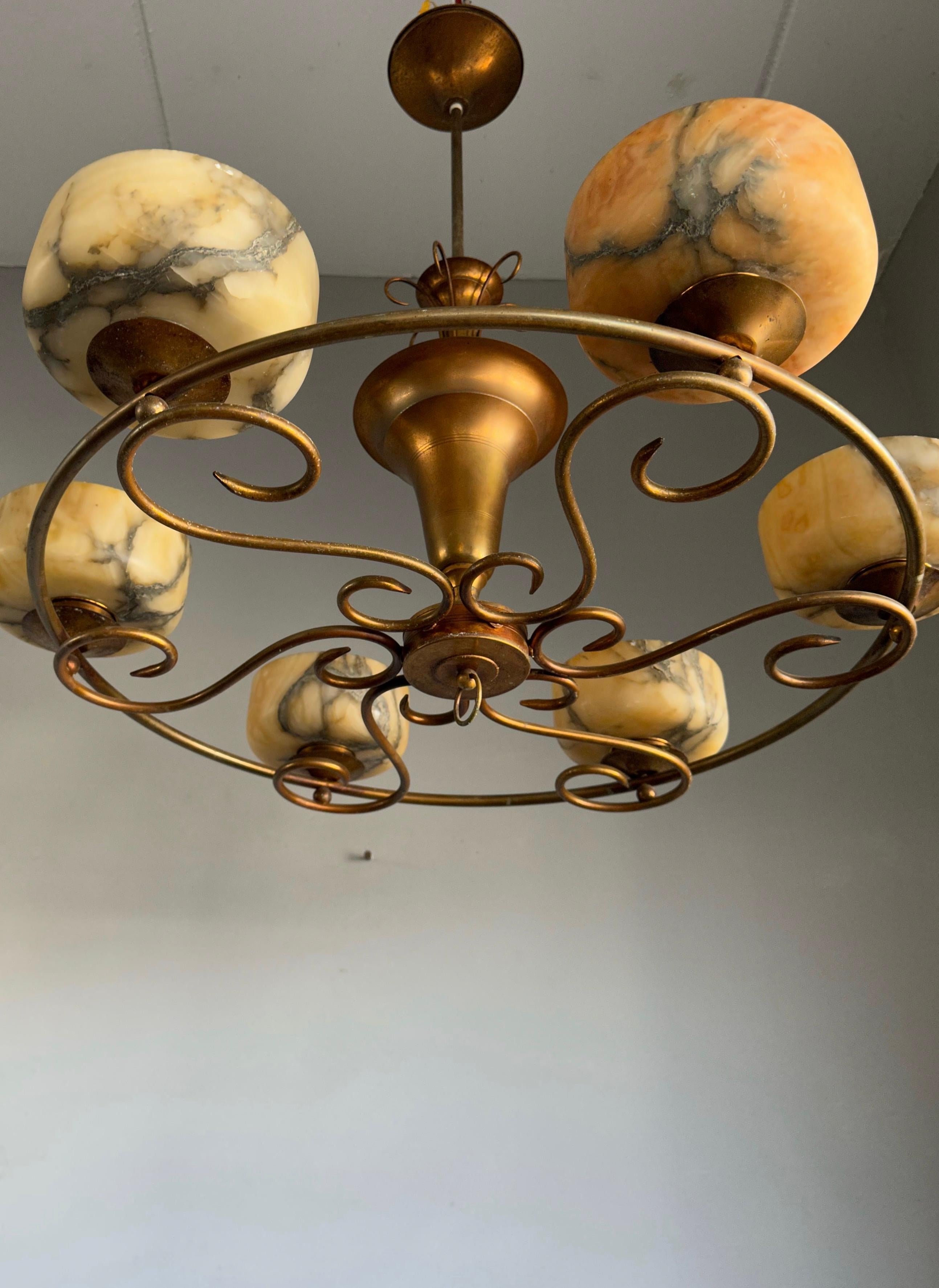 Visually Striking Mid-Century Modern Alabaster and Brass Chandelier ...