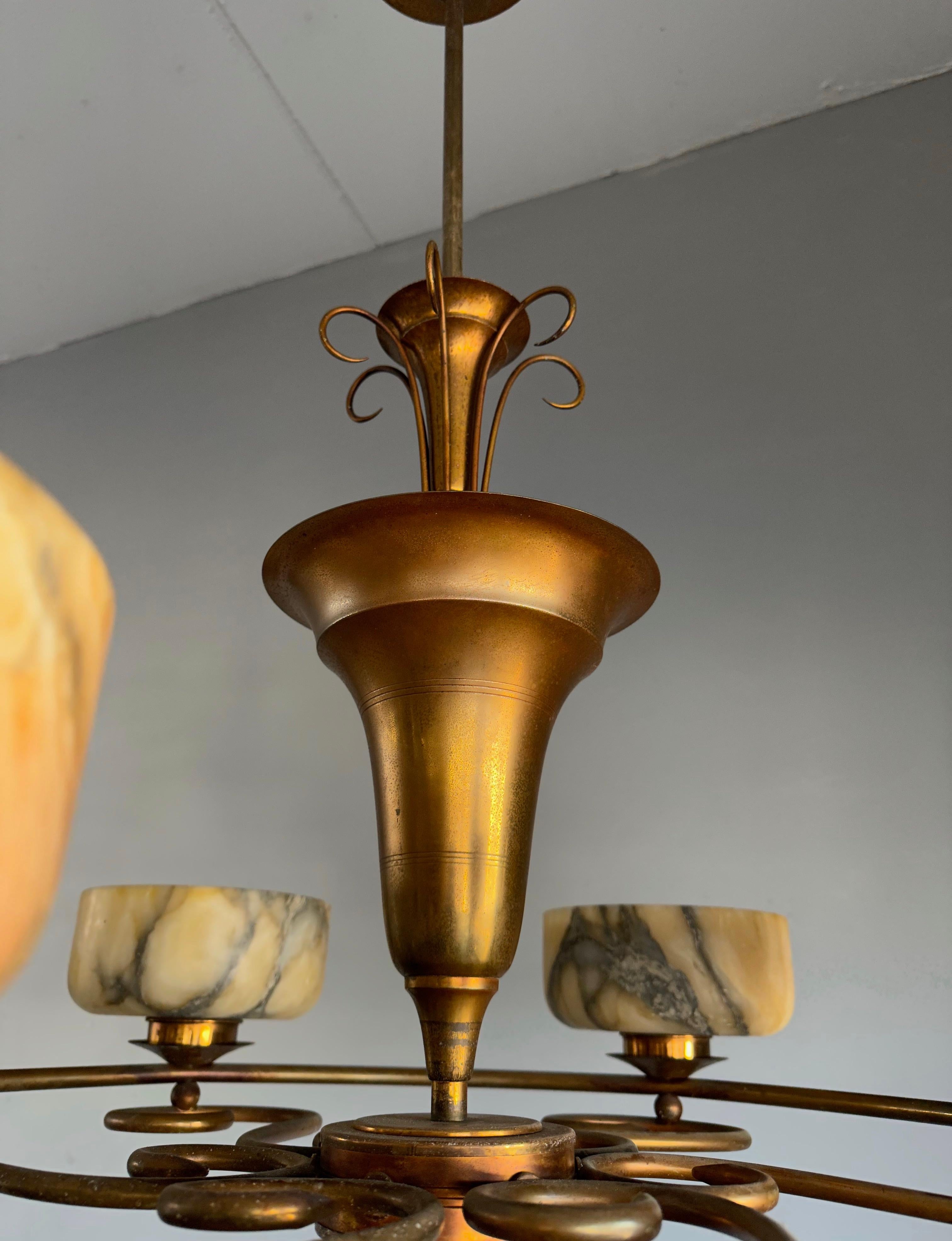 Visually Striking Mid-Century Modern Alabaster and Brass Chandelier ...