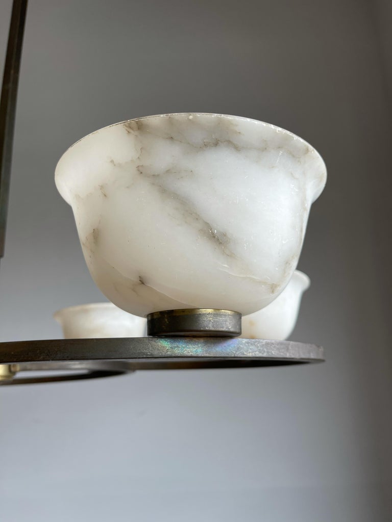 Visually Striking Mid-Century Modern Alabaster and Brass Chandelier ...