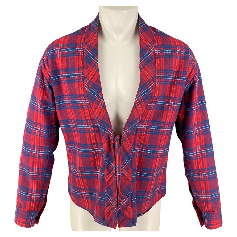 VISVIM Size L Red Blue Plaid Cotton Kimono Cardigan For Sale at 1stDibs