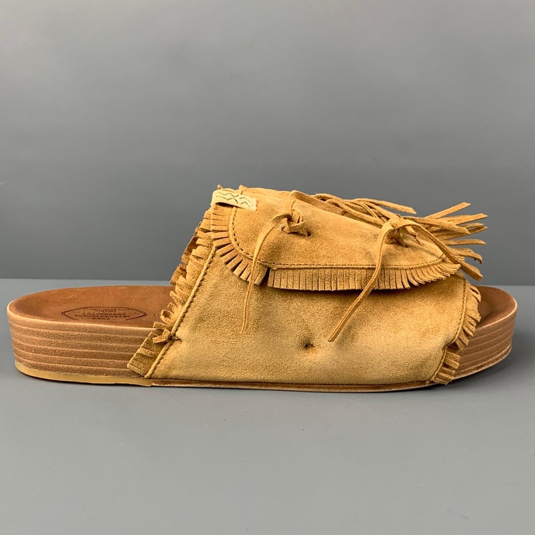 VISVIM Size L Tan Fringe Leather Slip On Sandals at 1stDibs