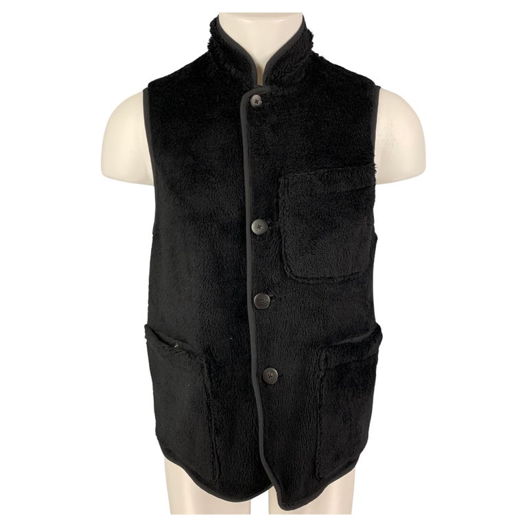 VISVIM Size M Black Textured Wool Buttoned Reversible Boa Vest For Sale ...