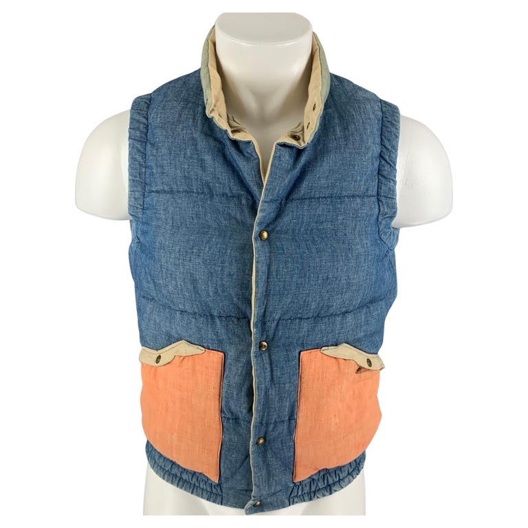 VISVIM Size S Blue Orange Color Block Cotton Linen Reversible Vest For ...