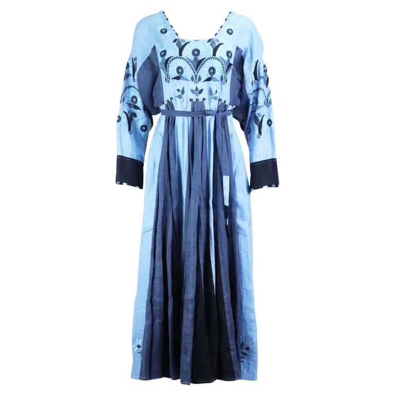 Vita Kin Belted Two Tone Linen Midi Dress Small at 1stDibs