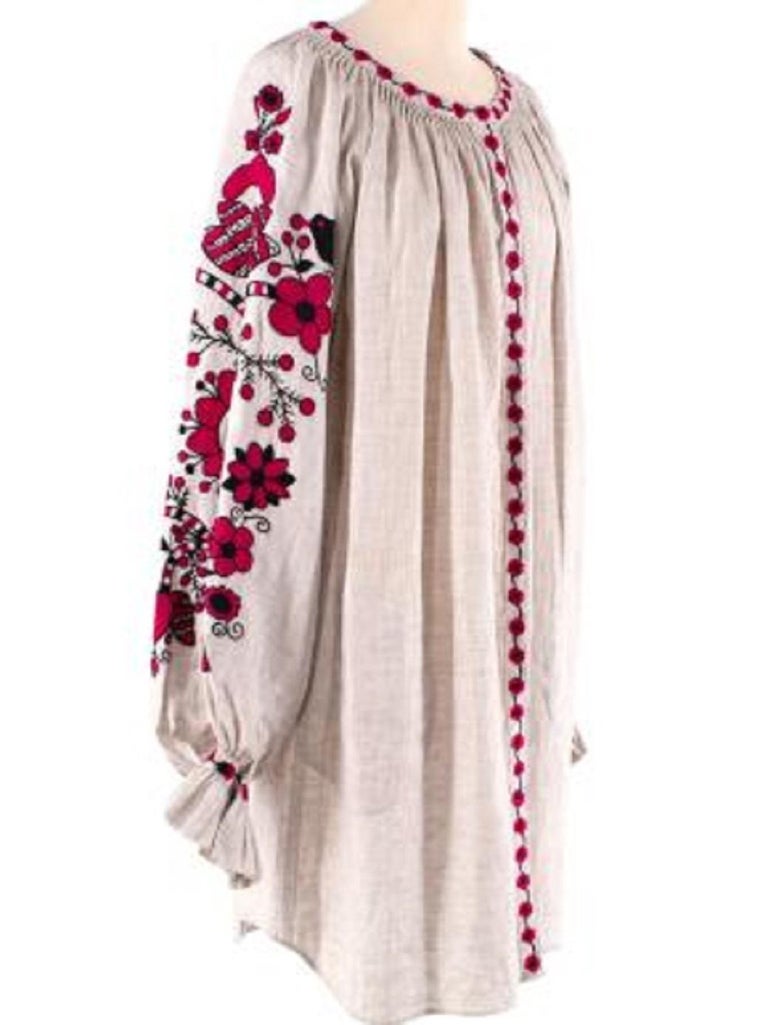 Vita Kin grey and pink linen embroidered dress For Sale at 1stDibs