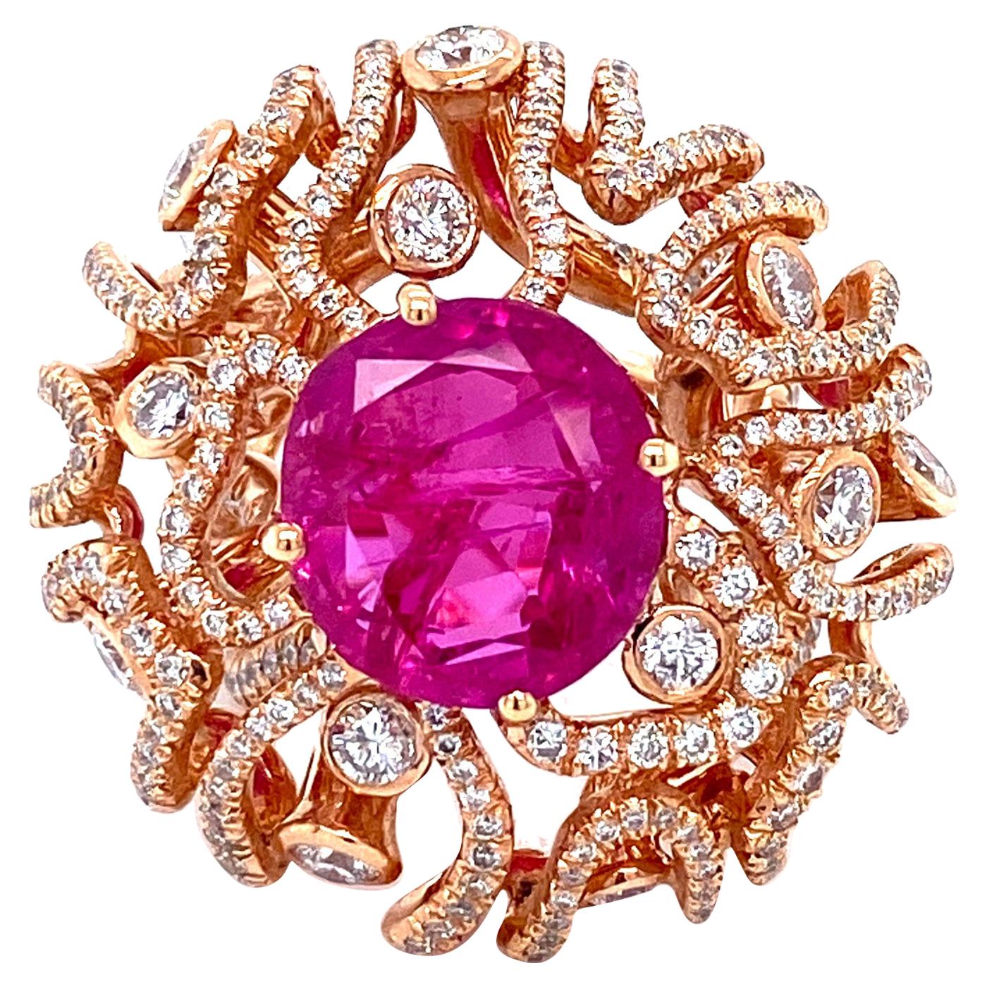 7.05 Carat Cushion Cut Burma Ruby Platinum Ring at 1stDibs