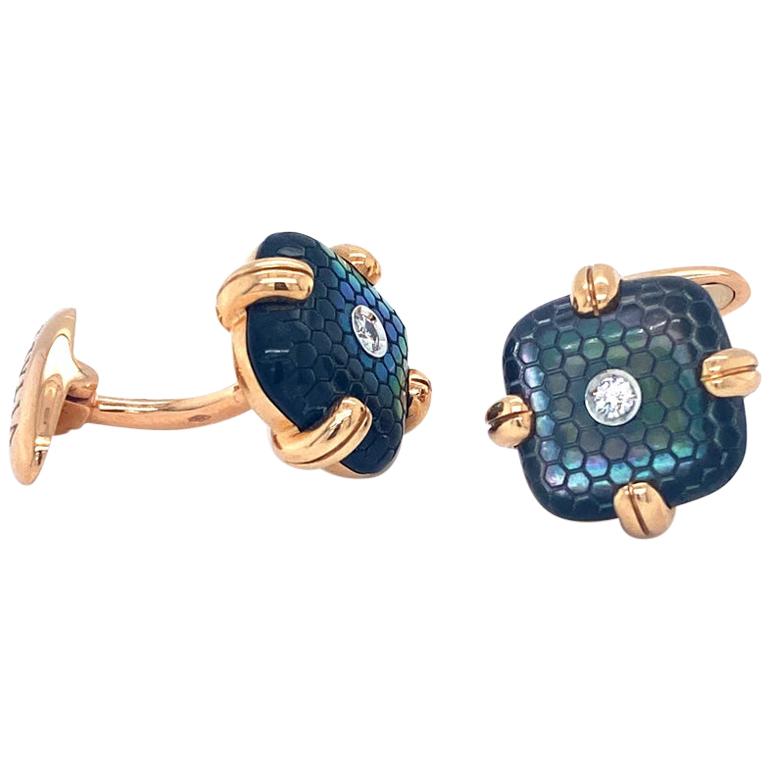 Tahitian Pearl and Argyle Pink Diamond Cufflinks in 18 Karat Rose Gold ...