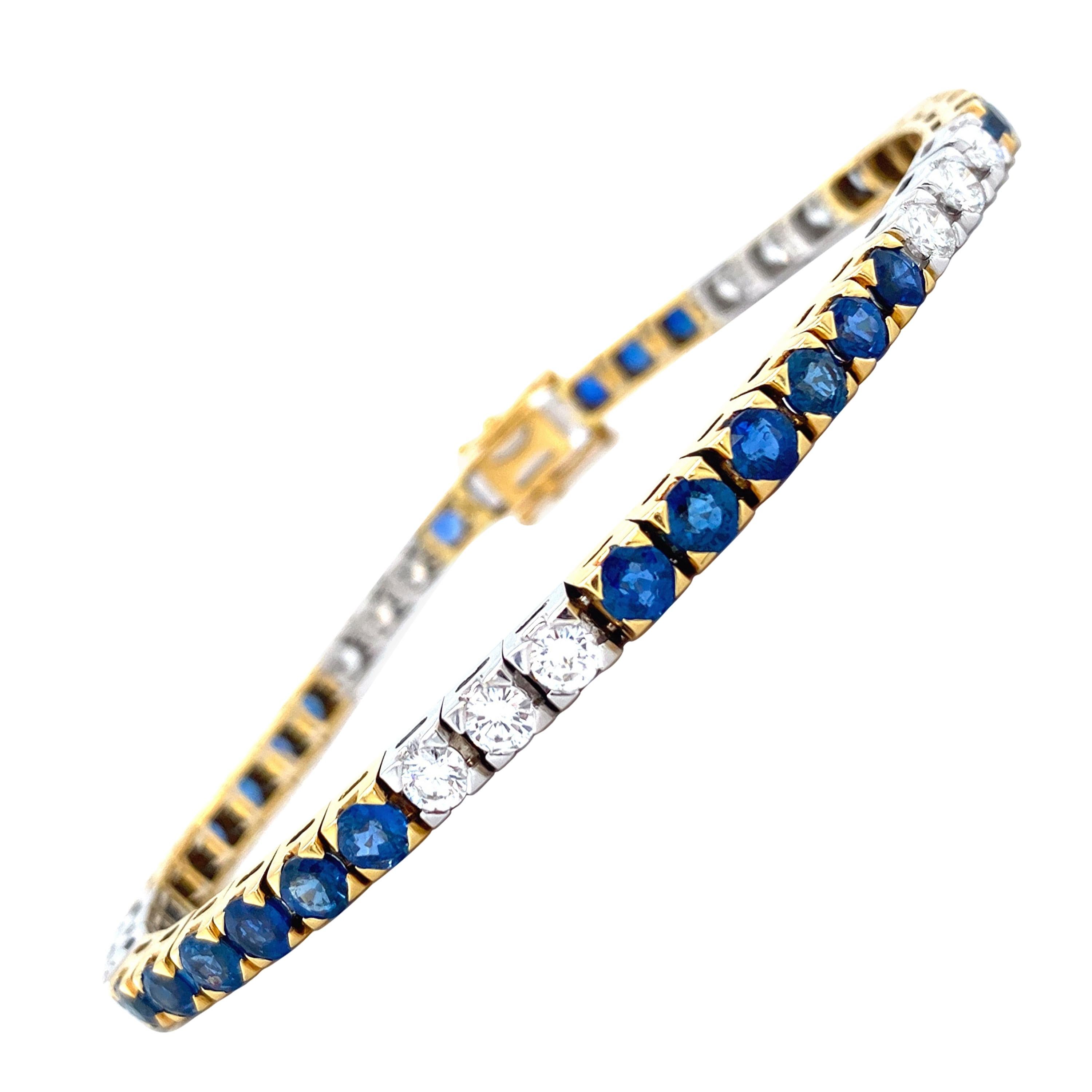 Diamond and Blue Sapphire Link Bracelet in 18 Karat White Gold For Sale ...