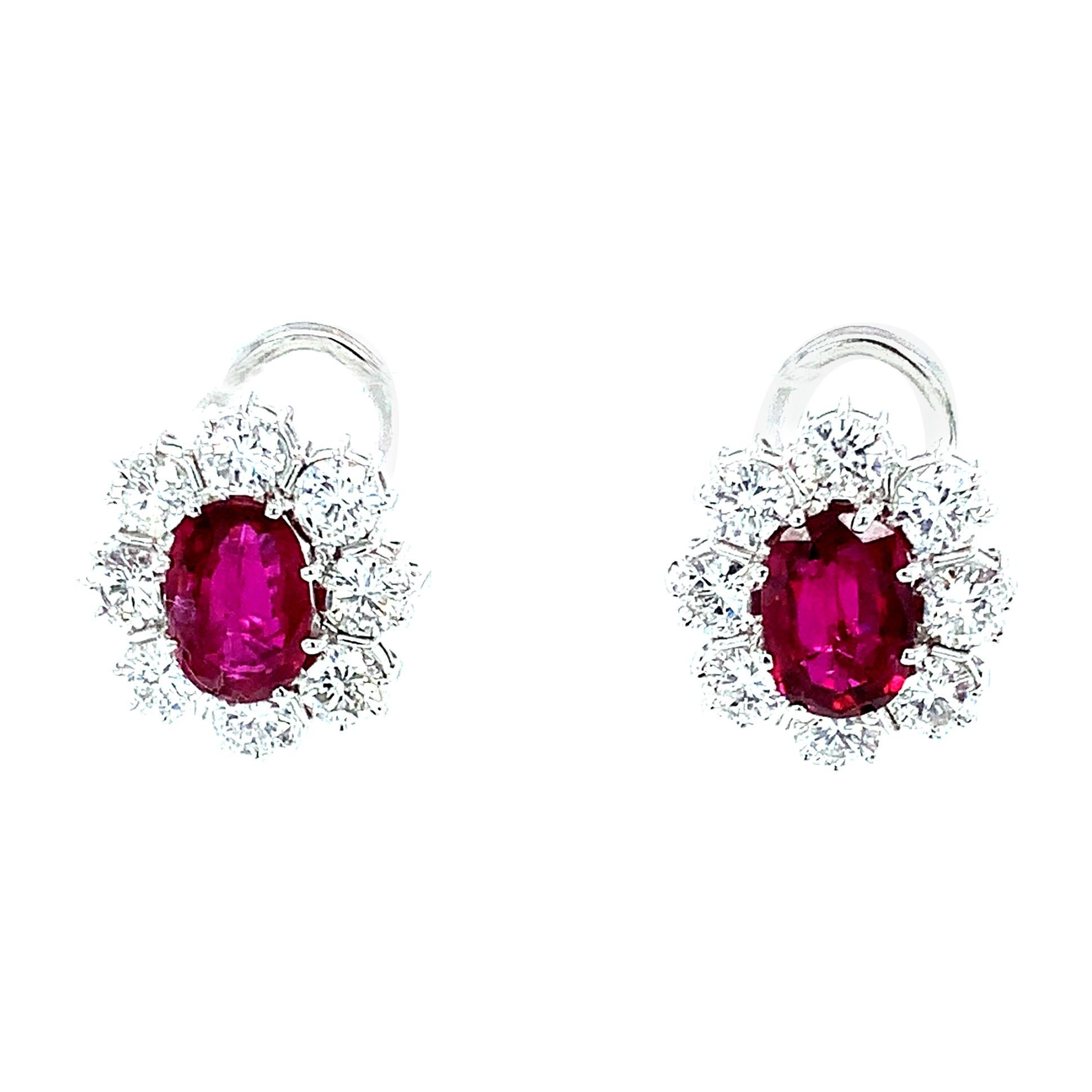 Ruby and Diamond Clover Drop Earrings in 18 Karat White Gold For Sale ...