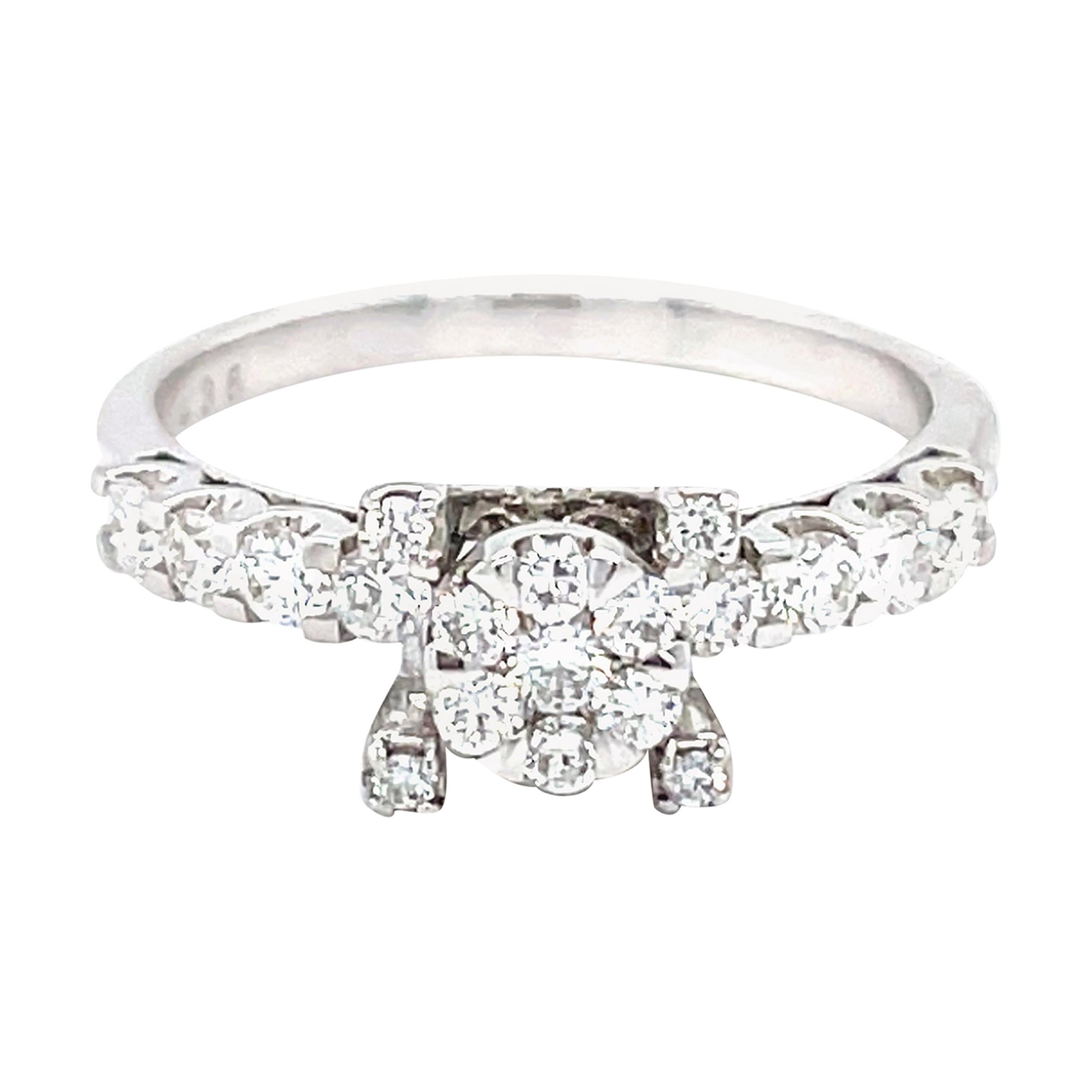 Diamond Solitaire Ring in Curved White Gold For Sale at 1stDibs