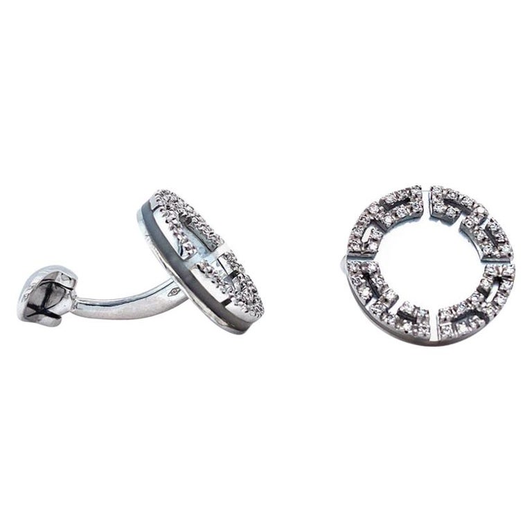 18 Karat White Gold Mother of Pearl Round Diamond Cufflinks For Sale at ...