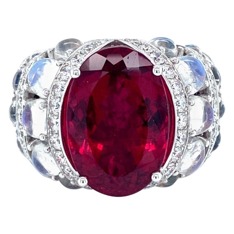Large Moonstone Diamond Gold Cocktail Ring For Sale at 1stDibs
