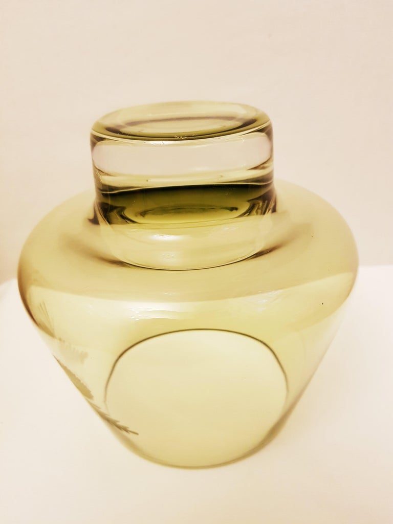 Vitange Caithness Glass Engraved and Signed Vase For Sale at 1stDibs