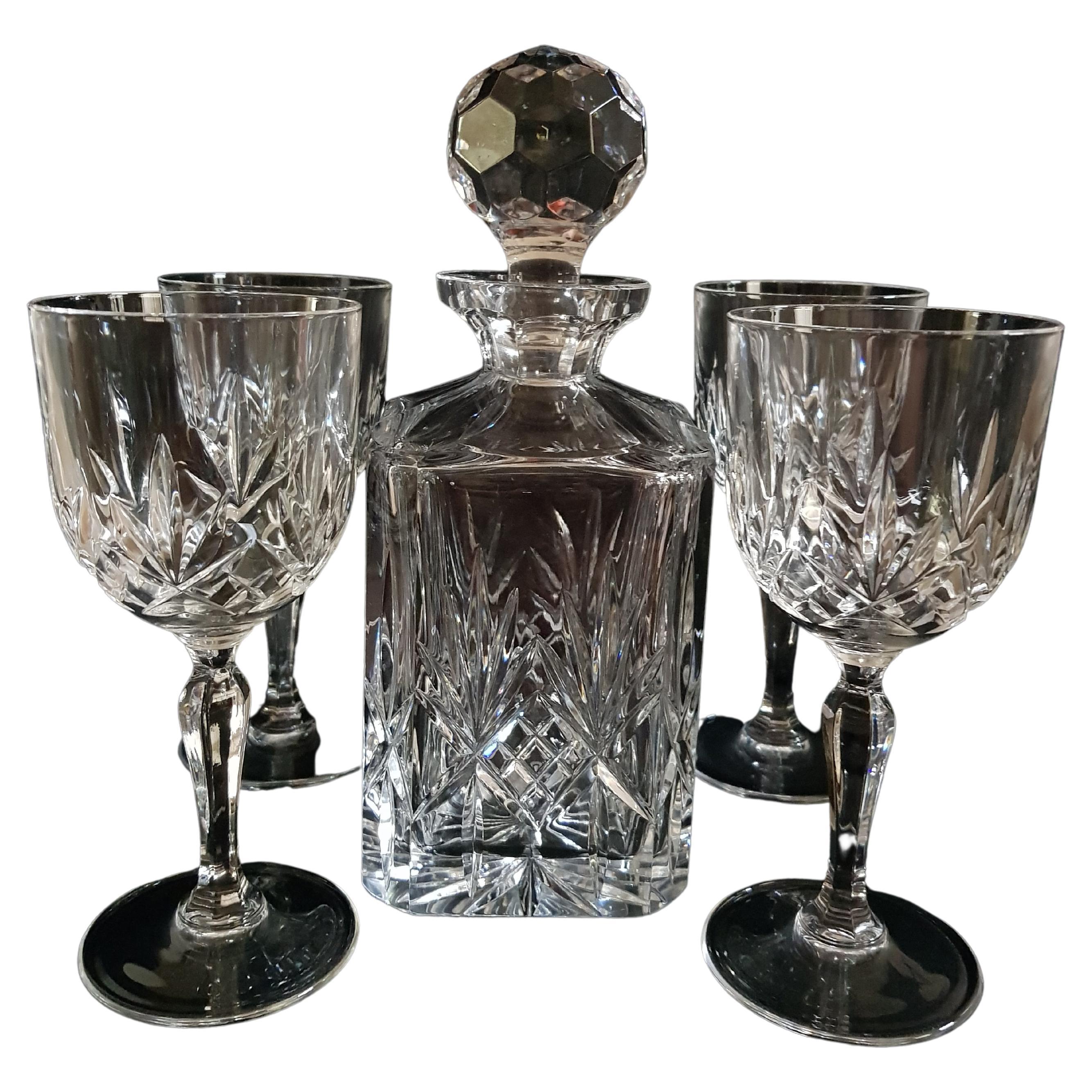 Vitange Hand Cut Crystal Vine Set with Wood Stand For Sale at 1stDibs