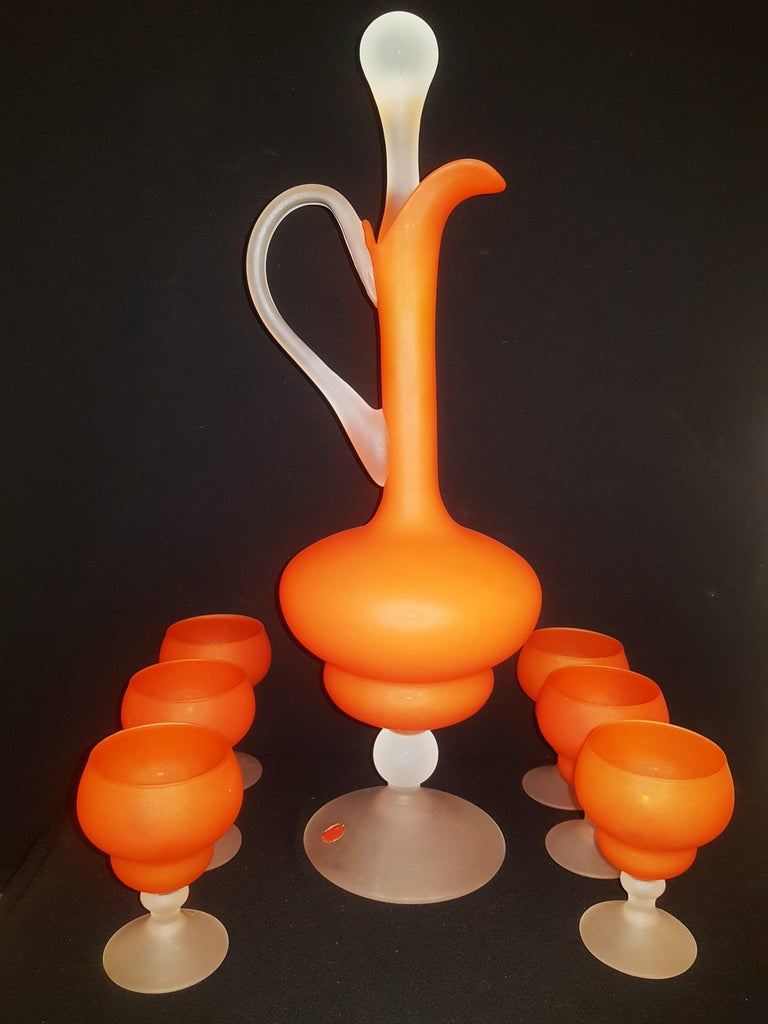 Middle of century frosted satin Italian glassware For Sale at 1stDibs