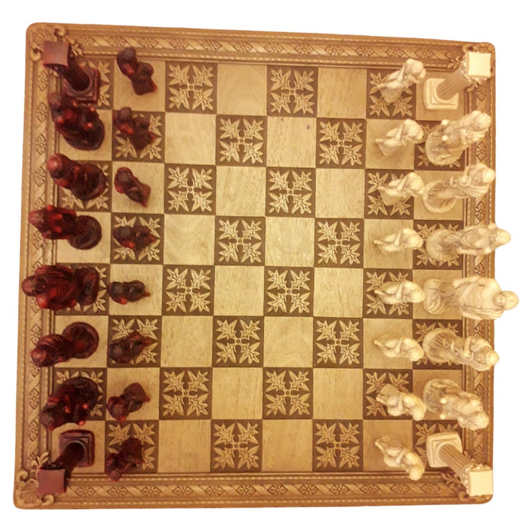 Vitange Hand Carved Chess Board For Sale at 1stDibs