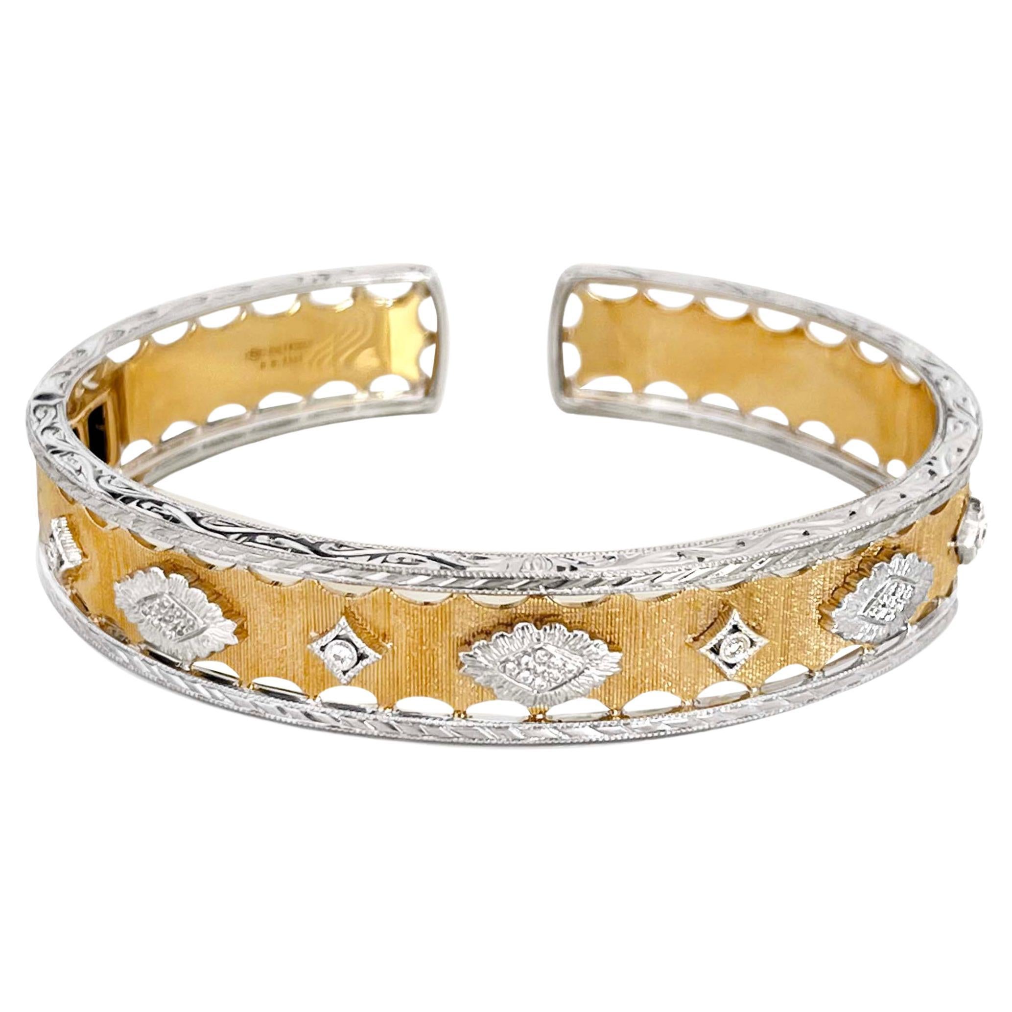 Vitolo 18 Karat Gold Italian Etruscan Hand Engraved Diamond Bangle For ...