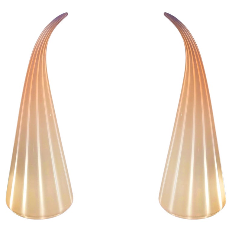 Vitri Murano Glass Conical Curved Sculptural Table Lamps, 1980s, Pair ...