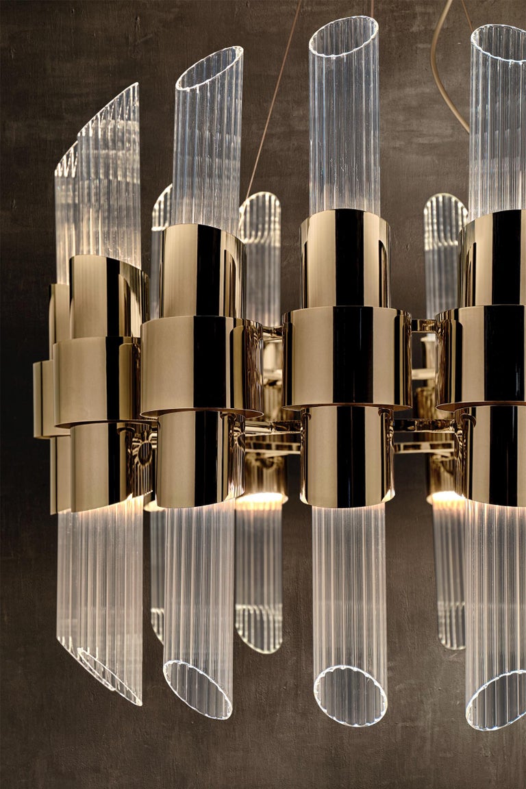 Vitta Gold Round Suspension with Crystal Glass Cylinders For Sale at ...