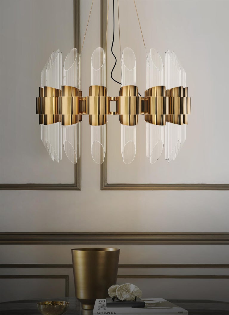Vitta Gold Round Suspension with Crystal Glass Cylinders For Sale at ...