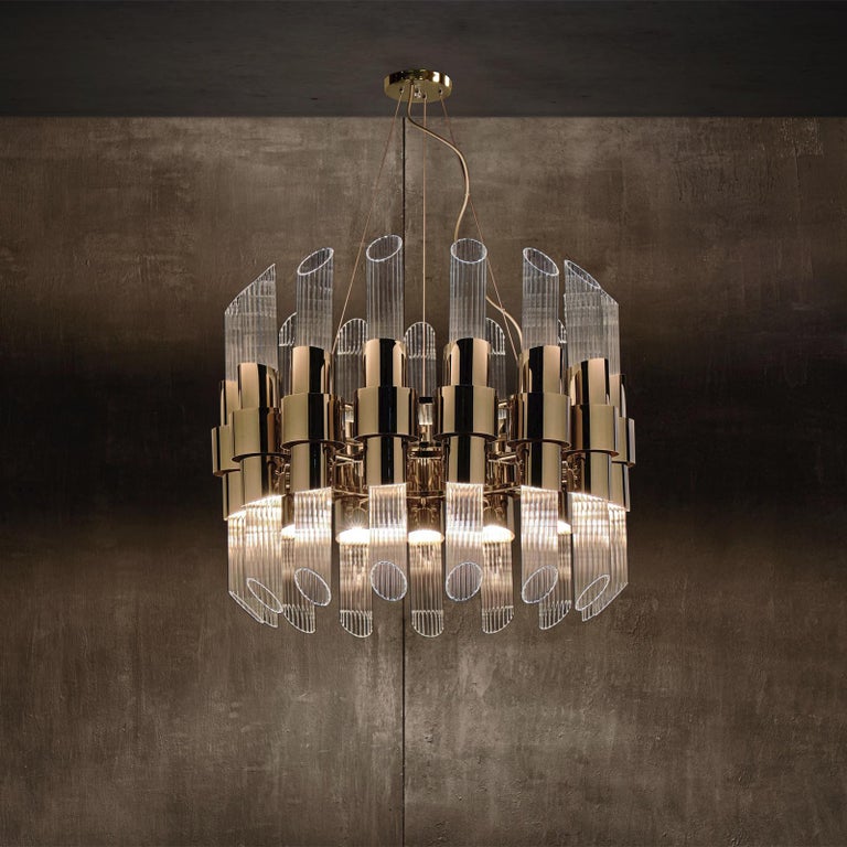 Vitta Gold Round Suspension with Crystal Glass Cylinders For Sale at ...
