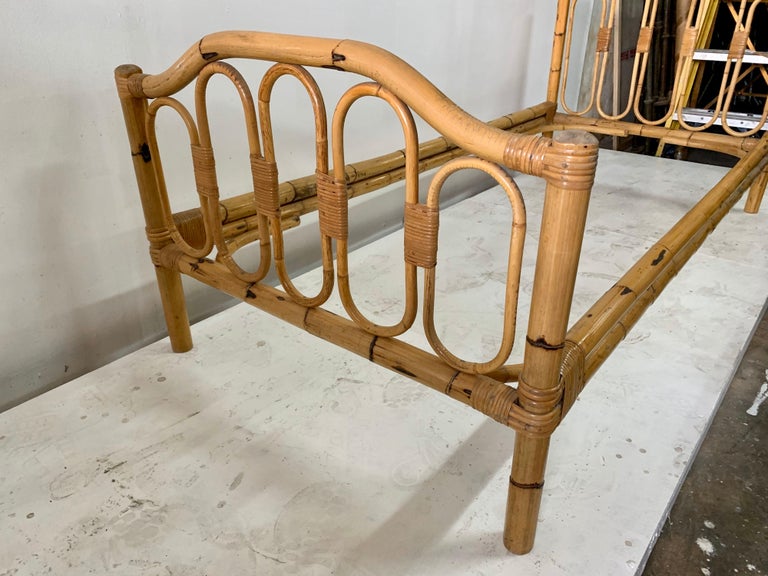 Vintage Italian Rattan Twin Bed Frame, Two Available For Sale at 1stDibs