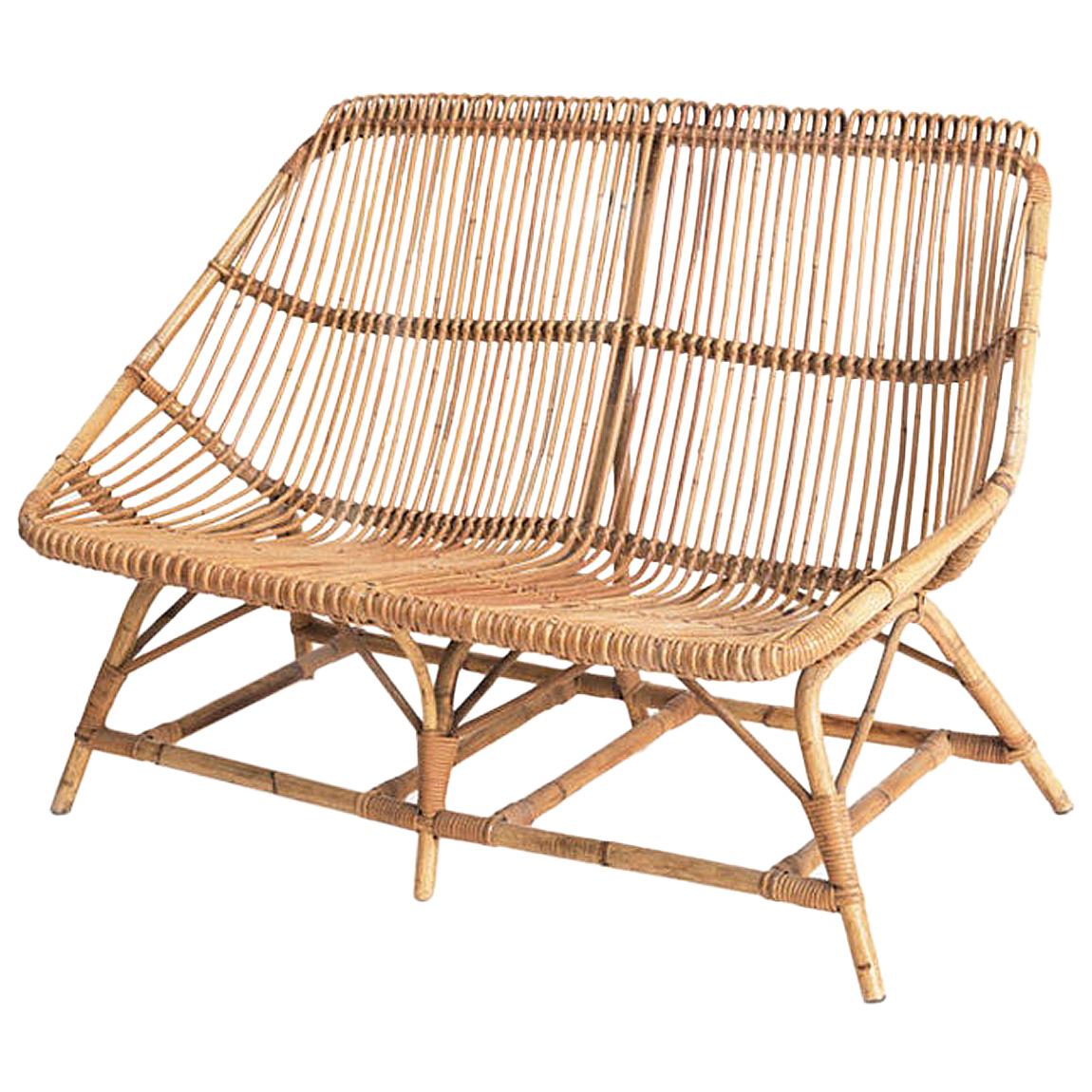 French Rattan Bench at 1stdibs