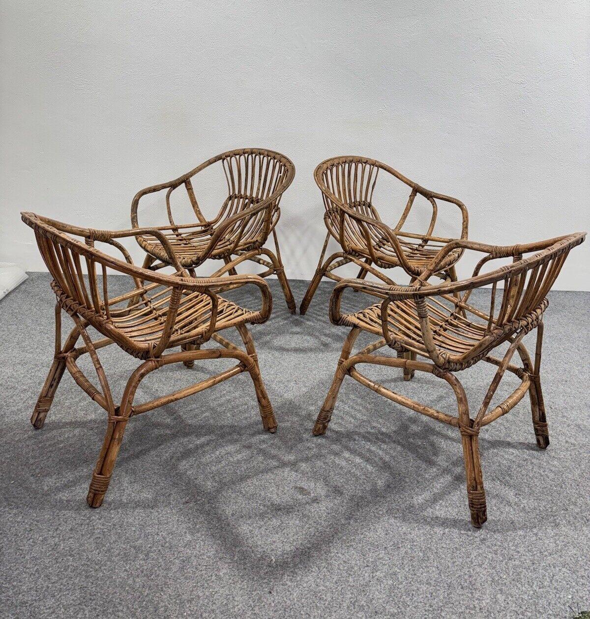 Vittorio Bonacina Rattan Garden Set 4 Chairs Modern Design 1960's For ...