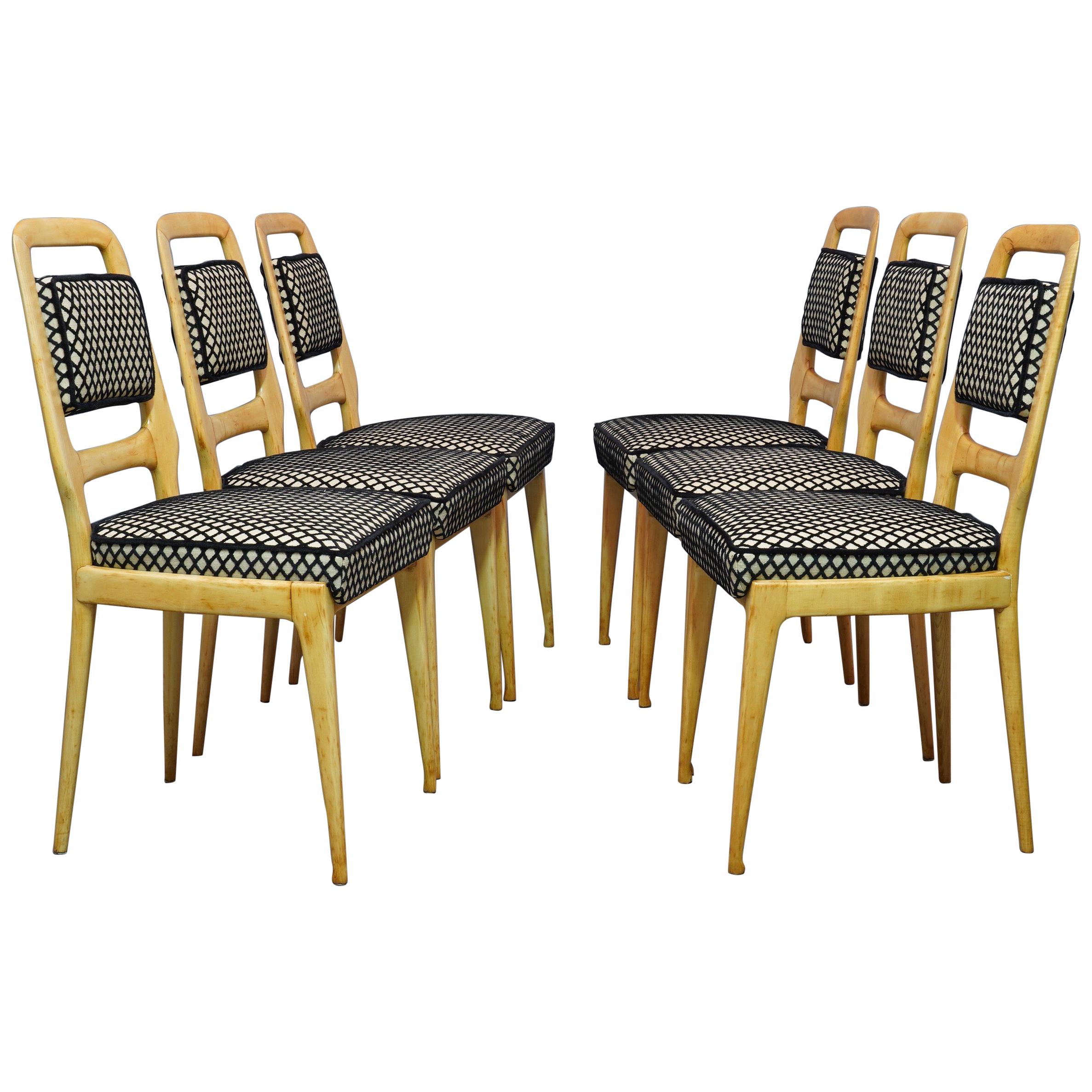 Vittorio Dassi Maple Wood and Velvet Midcentury Chairs, 1950 For Sale ...