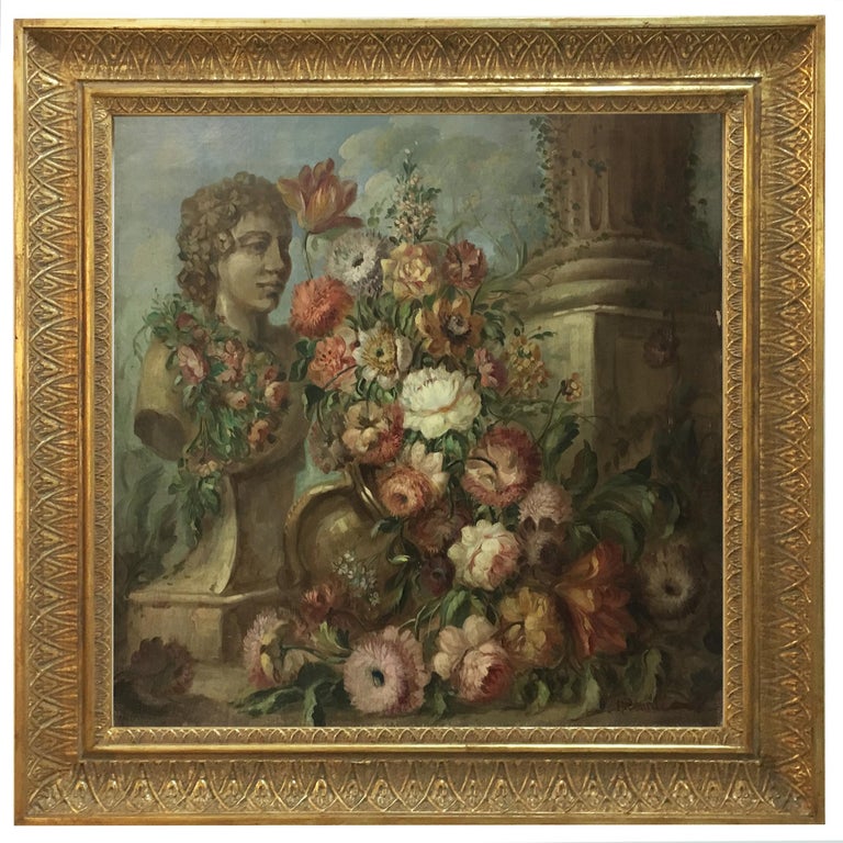Vittorio Landi - FLOWERS AND RUINS - ItalianSchool - Still Life Oil on ...