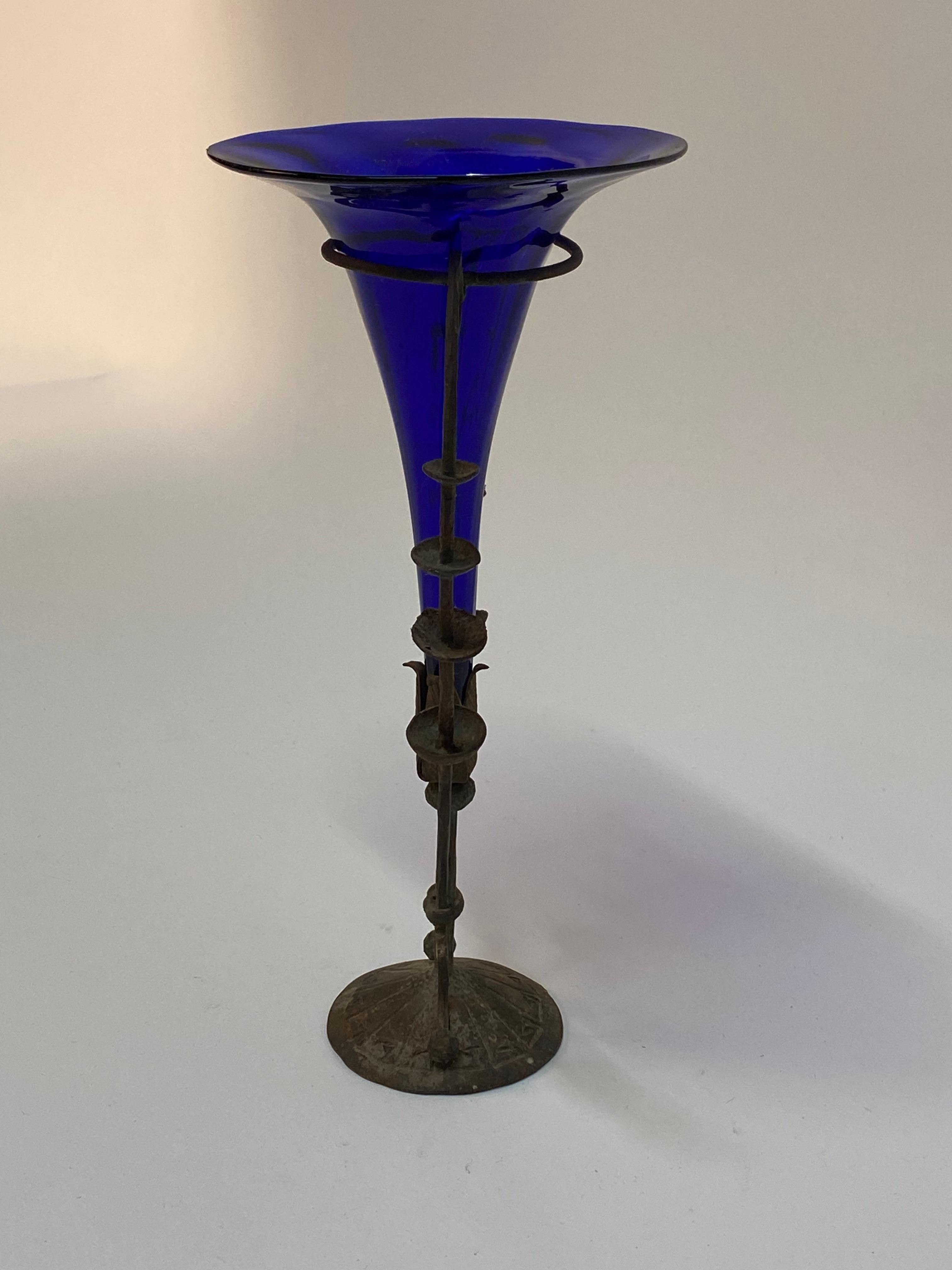 Vittorio Zecchin Art Nouveau Cobalt Blue Trumpet Vase For Sale at 1stDibs