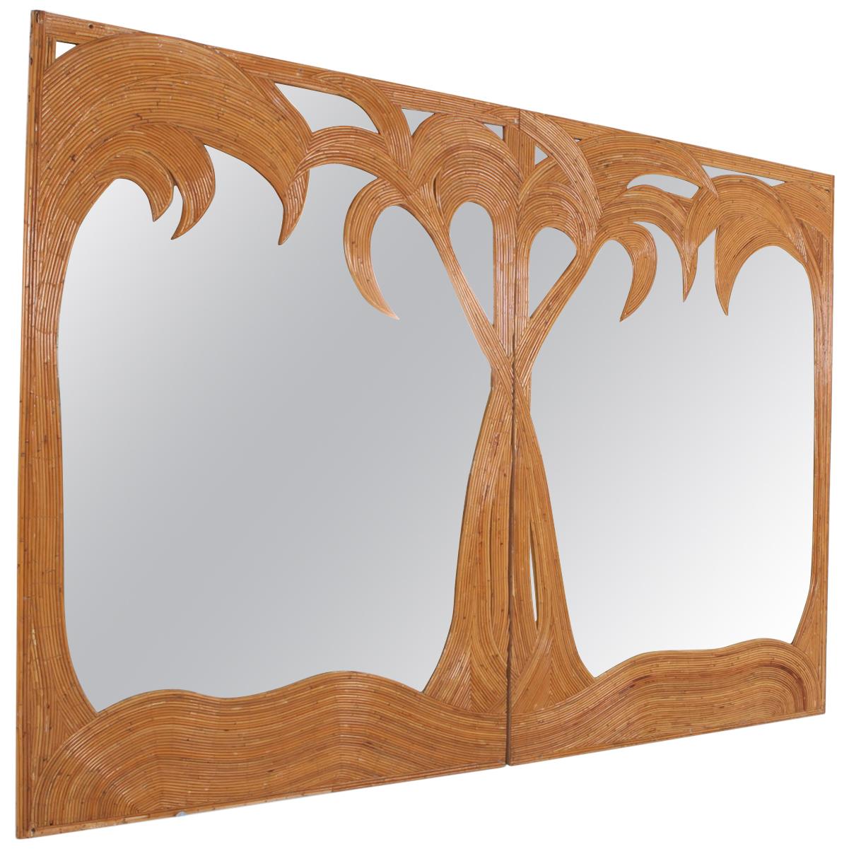 Italian Rattan Palm Tree Mirrors - 4 For Sale on 1stDibs
