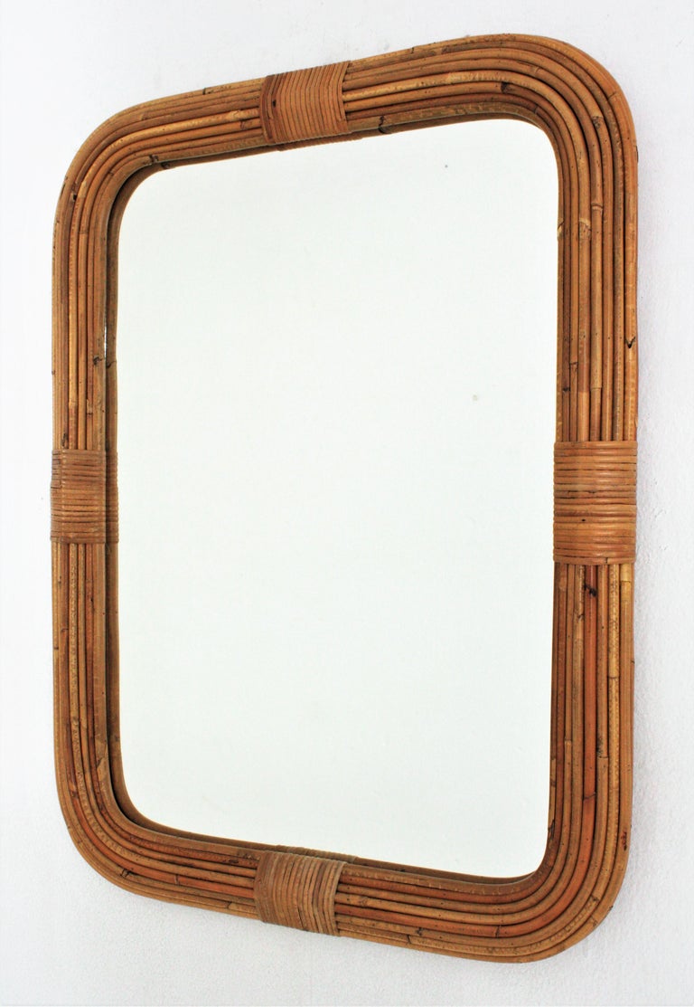 Vivai del Sud Rattan Pencil Reed Organic Modern Rectangular Mirror For ...