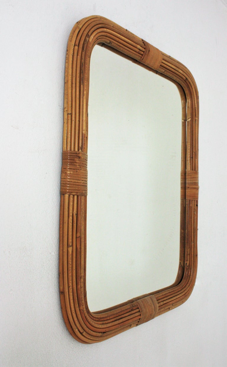 Vivai del Sud Rattan Pencil Reed Organic Modern Rectangular Mirror For ...