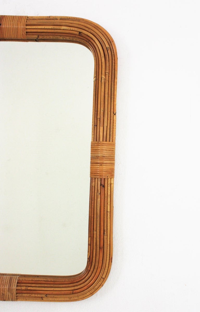 Vivai del Sud Rattan Pencil Reed Organic Modern Rectangular Mirror For ...