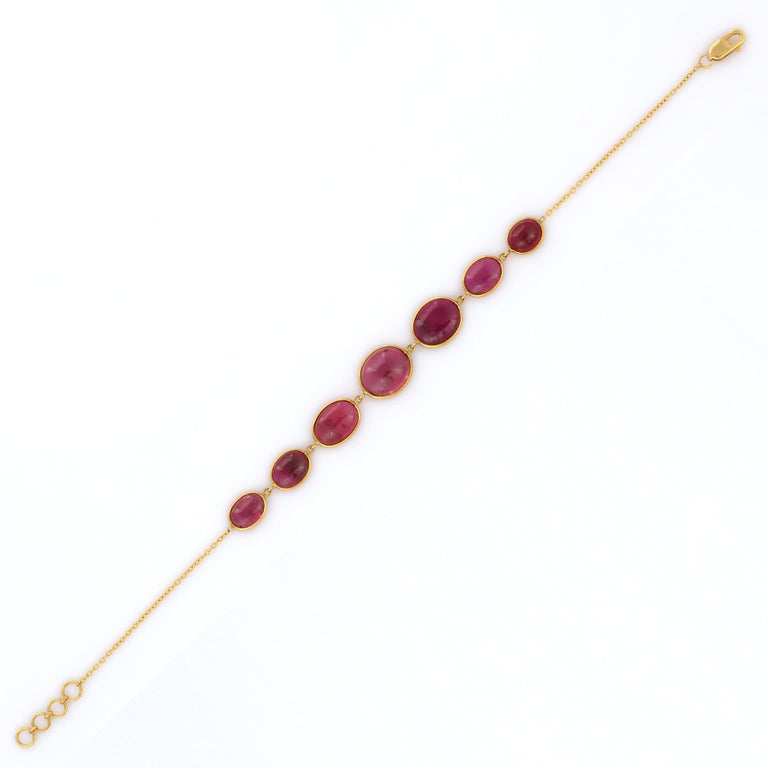 Vivid 13.15 Ct Oval Ruby Chain Bracelet in 18K Yellow Gold, Ruby Chain ...