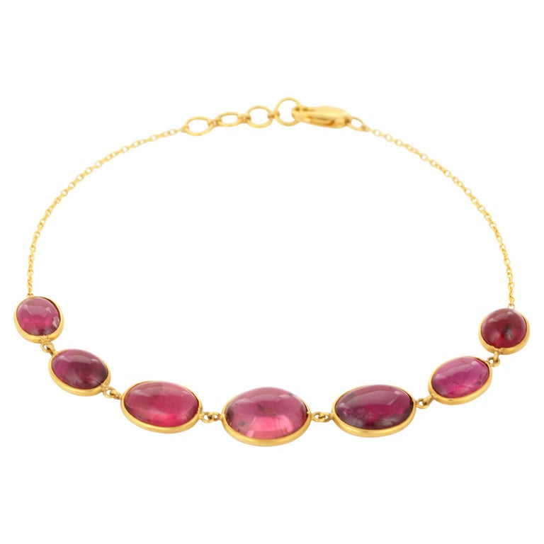 Vivid 13.15 Ct Oval Ruby Chain Bracelet in 18K Yellow Gold, Ruby Chain ...