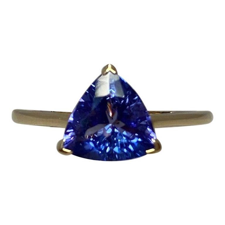 Vivid Blue Violet 1.70 Carat Tanzanite Trillion Triangle Cut Yellow ...