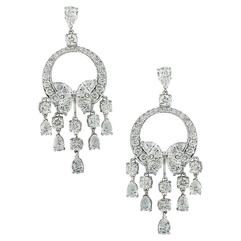 Vivid Diamond 21 Carat Diamond Dangle Chandelier Earrings For Sale at ...