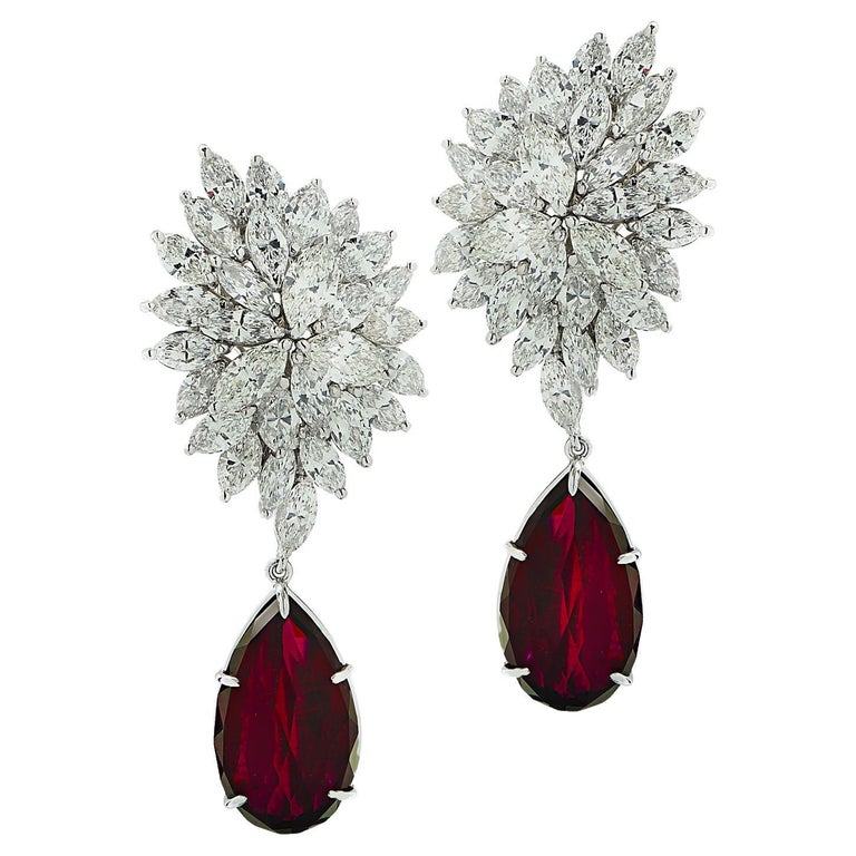 Vivid Diamonds 12.70 Carat Tourmaline and Diamond Dangle Earrings For ...