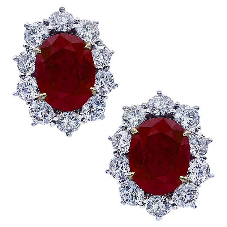 Vivid Diamonds AGL Certified 10.66 Carat Ruby and Diamond Earrings For ...