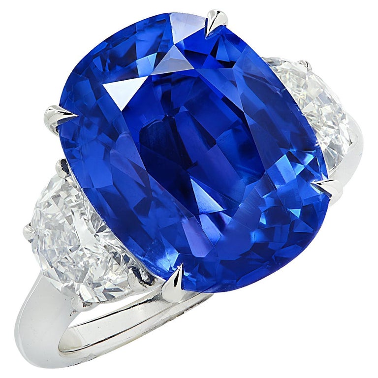 Vivid Diamonds AGL Certified 12.8 Carat Sapphire and Diamond Three ...
