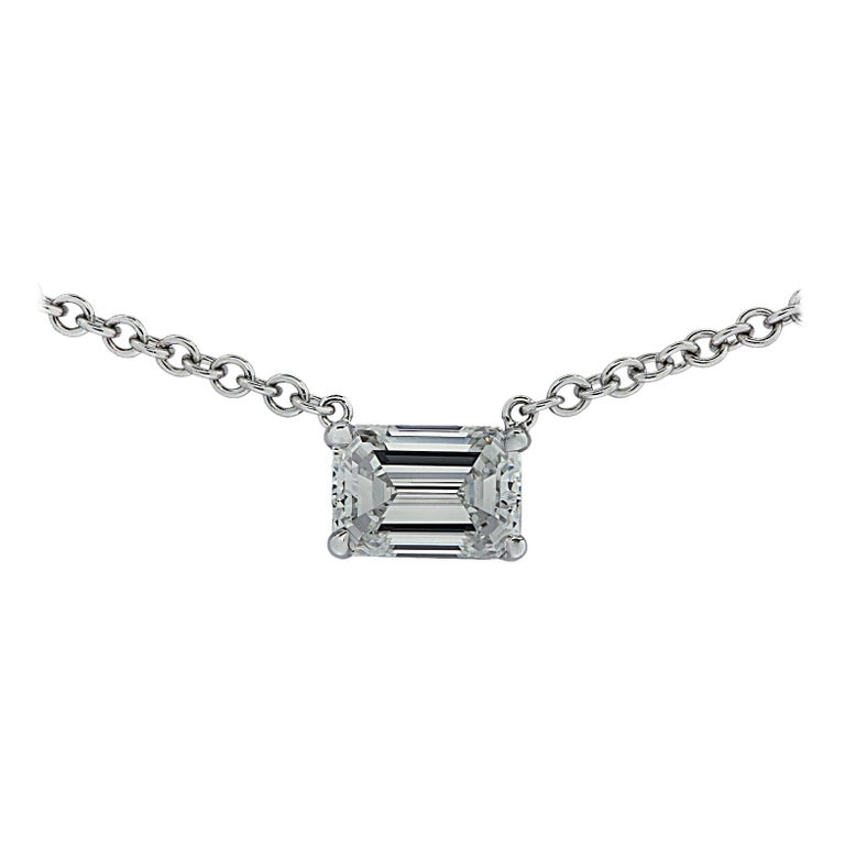 Vivid Diamonds GIA Certified .93 Carat Emerald Cut Diamond Necklace at ...