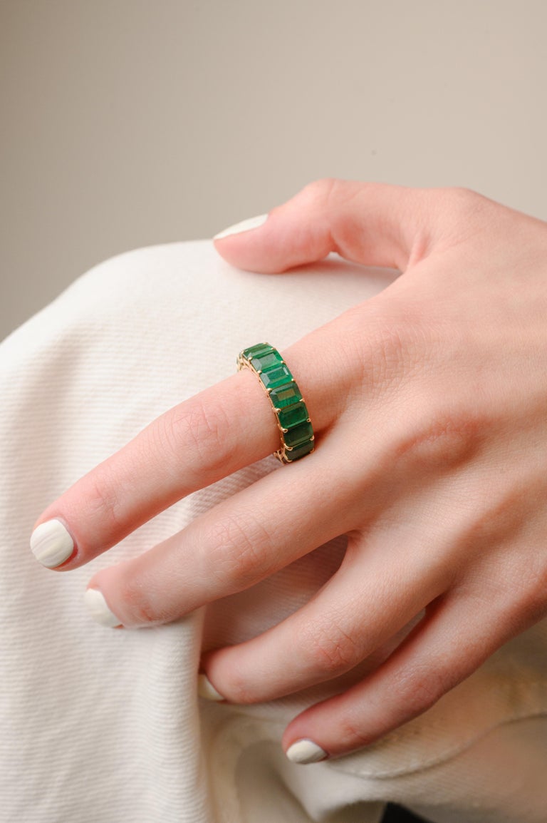 Customizable Vivid Emerald Cut 9.81 ct Emerald Eternity Band Ring in ...