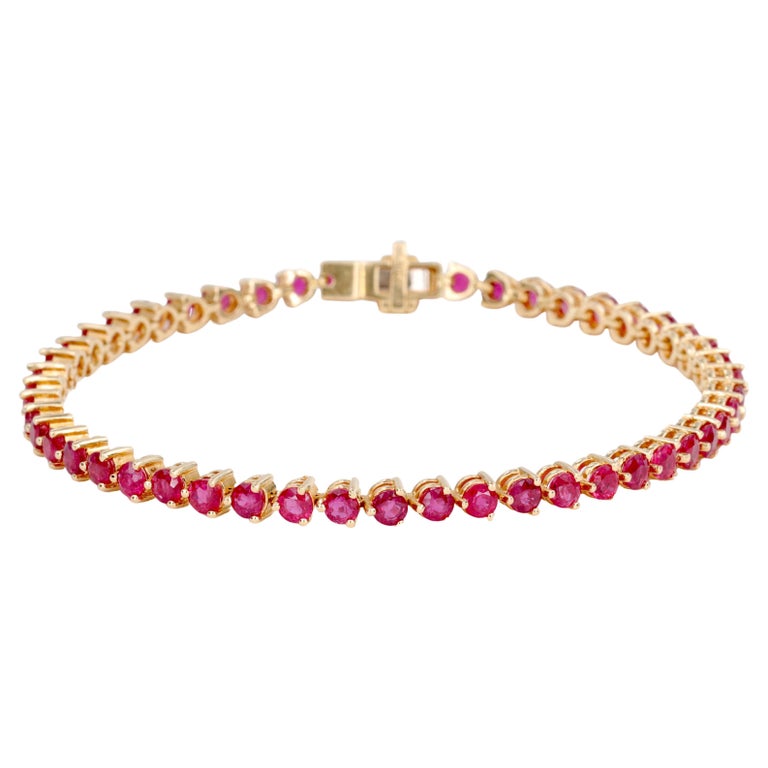 Vivid Red Natural Red Ruby Tennis Bracelet Set in 18 Karat Yellow Gold ...
