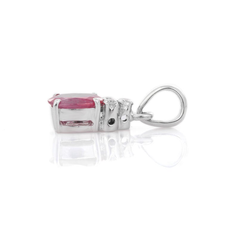 Vivid Red Oval Ruby and Diamonds Pendant in 18K White Gold Setting for ...