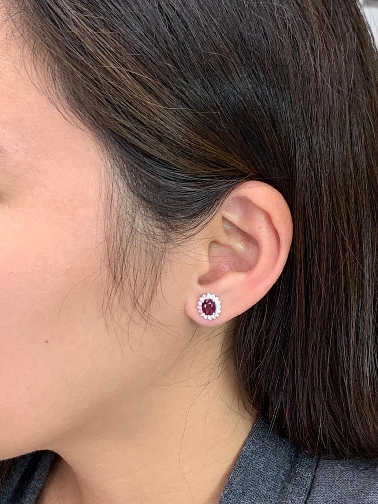 Vivid Red Ruby 2.09 Carat and Diamond Stud Earrings, Close to Pigeon ...
